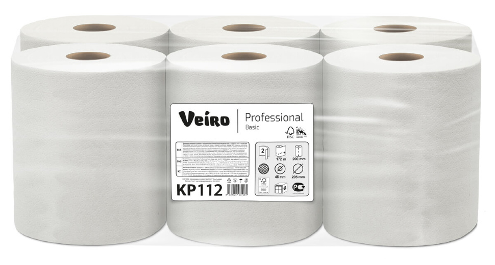 Купить бумажные полотенца в рулонах с центральной вытяжкой особо прочные KP112 Veiro Basic 172 ...