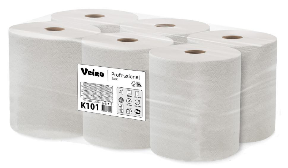 Купить бумажные полотенца в рулонах K101 Basic 180 метров Veiro Professional